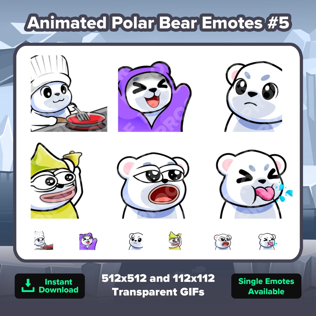Animated Polar Bear Twitch Emotes Let Them Cook, Blankie, Salute ...