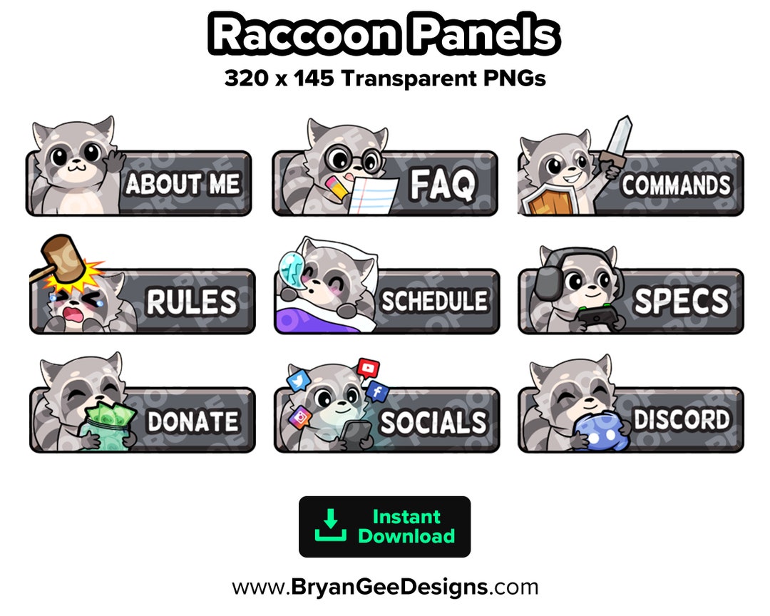 Raccoon Twitch Panels for Streaming, Youtube Panels, Kick Panels ...