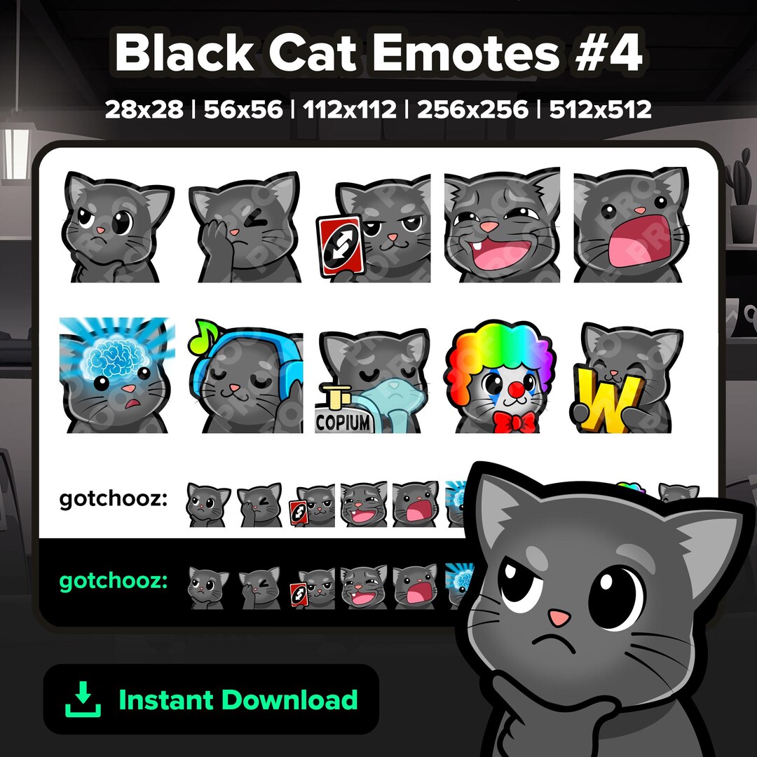 Black Cat Twitch Emotes Facepalm Thinking Uno Reverse KEKW Gasp Big ...