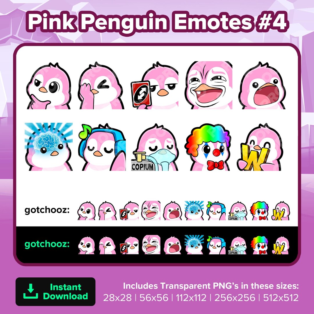 Pink Penguin Twitch Emotes Facepalm Thinking NO U KEKW Gasp Big Brain ...