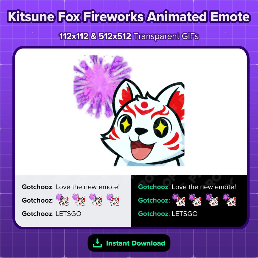 Animated Kitsune Fox Fireworks Emote for Twitch Discord Kick for ...