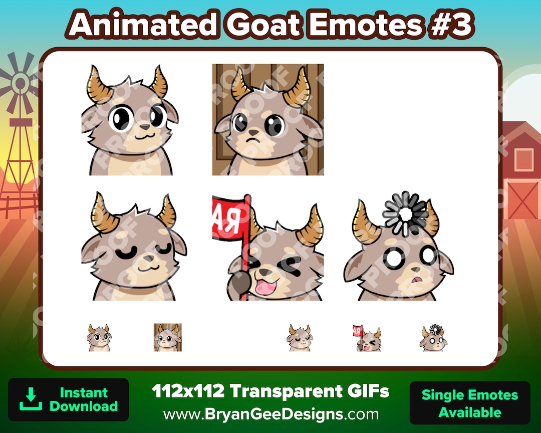 Animated Goat Twitch Emotes Big Eyes, Leave, Lurk, Nodders, RAID ...