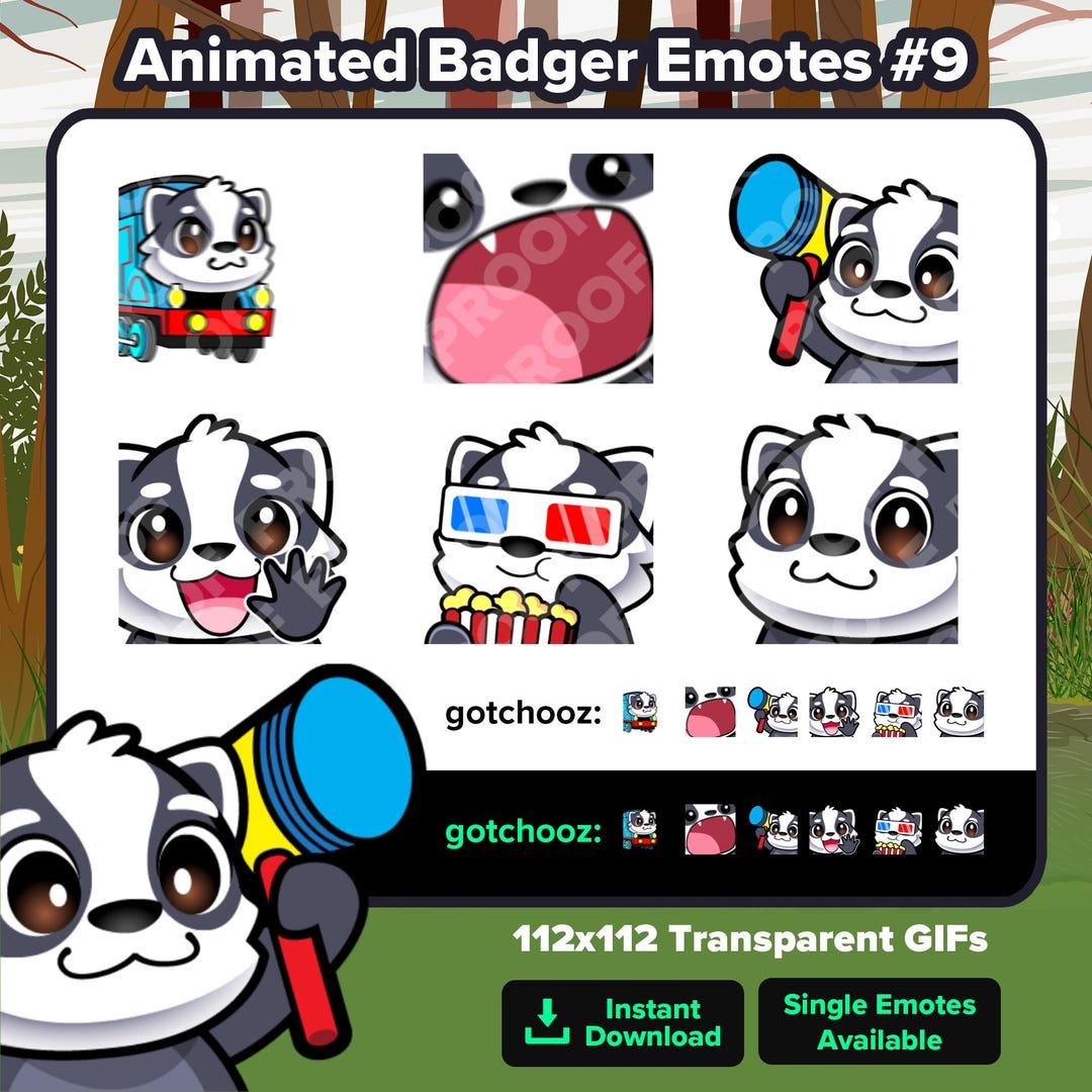 Animated Badger Twitch Emotes Hype Train, DD Gasp, Bonk, HAI, Popcorn ...
