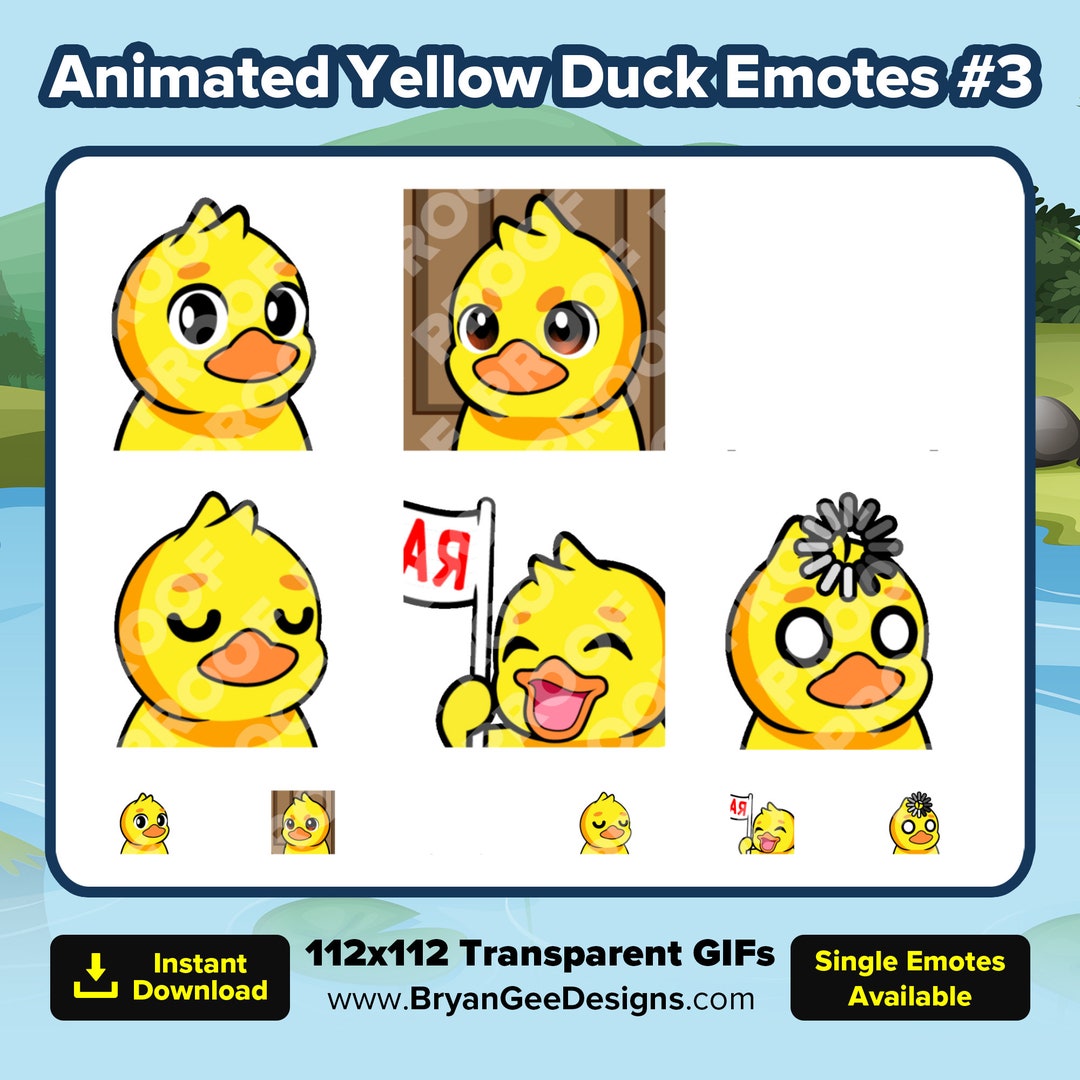 Animated Yellow Duck Twitch Emotes Big Eyes, Leave, Lurk, Nodders, RAID ...