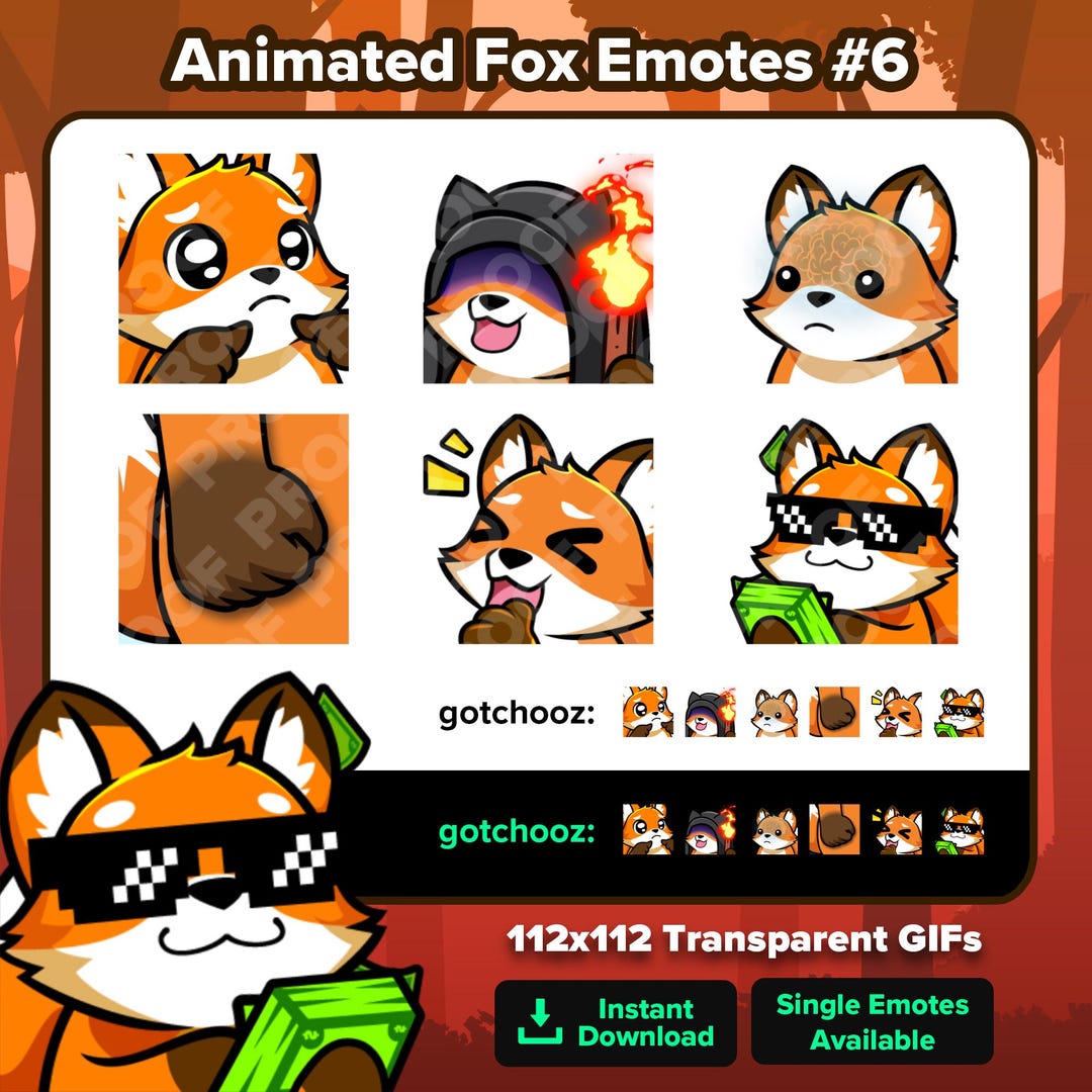 Animated Fox Twitch Emotes – Shy, Cult, Big Brain, Rage Fist, Laughing ...