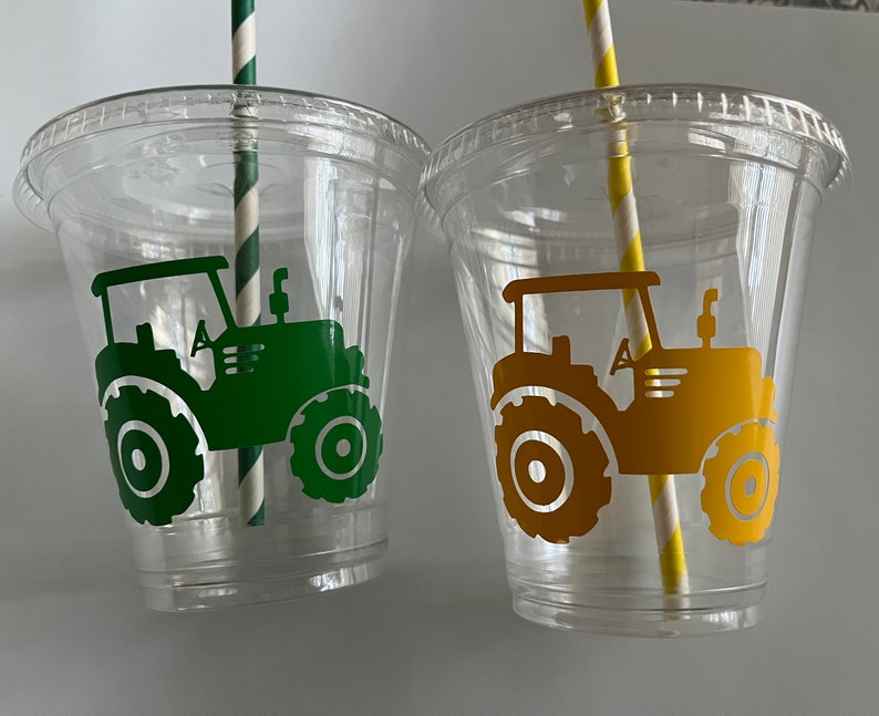 Tractor 12oz Disposable Plastic Party Cups With Lids and - Etsy