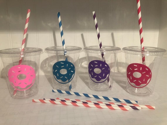 Donut Party Cups 12oz Disposable Cups With Lid and Straw | Etsy