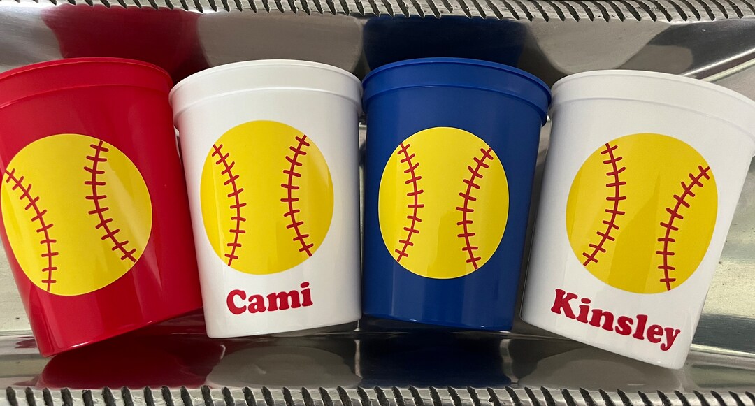 Personalized Softball 16oz Reusable Stadium Cups Birthday Party Favors ...