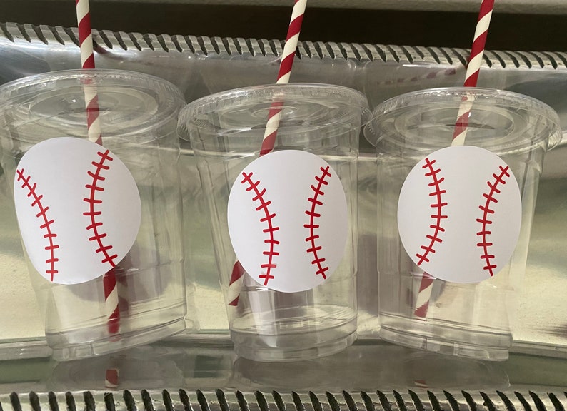 Baseball Party Cups 16oz Clear Plastic Cups With Lids and - Etsy