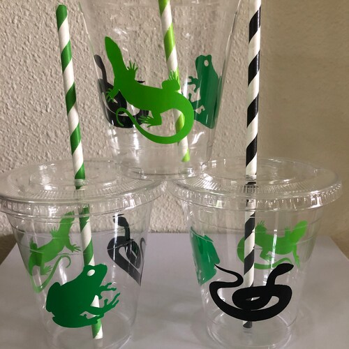 Reptile Party Cups 12oz Disposable Cup With Lid and Straw - Etsy