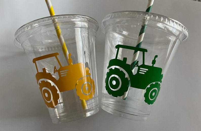 Tractor 12oz Disposable Plastic Party Cups With Lids and - Etsy