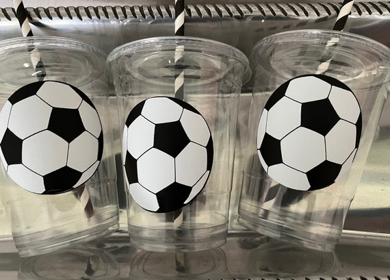 Soccer Ball Disposable Plastic Cups With Lids and Straws Party - Etsy