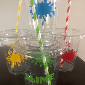 Slime Party Cups 12oz Disposable Cups With Lid and Straw Birthday Decor ...