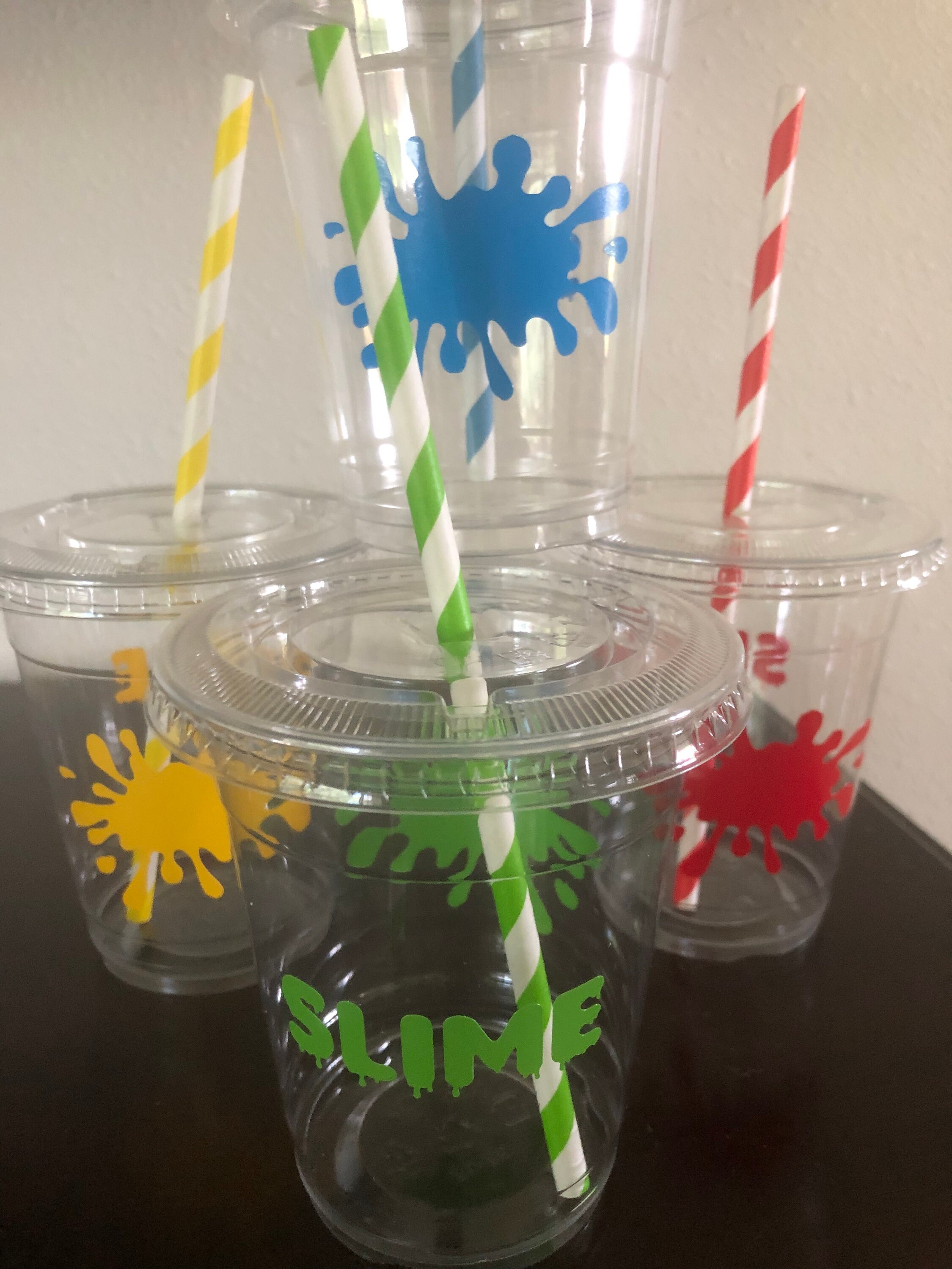 Slime Party Cups 12oz Disposable Cups With Lid and Straw | Etsy