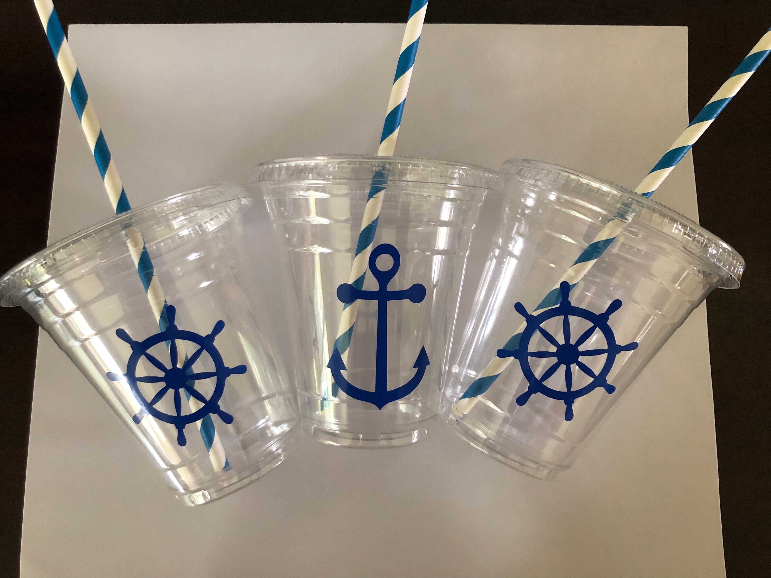 Nautical Boat Party cups with lids and straws Boating Baby | Etsy