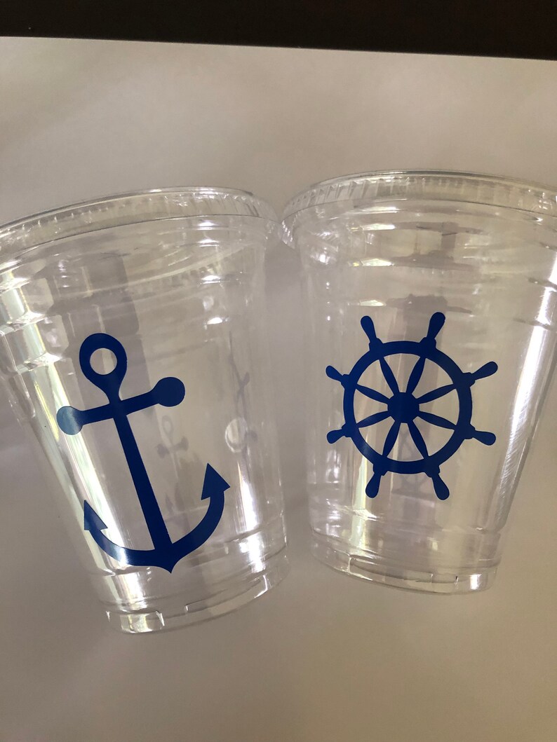 Nautical Boat Party cups with lids and straws Boating Baby | Etsy