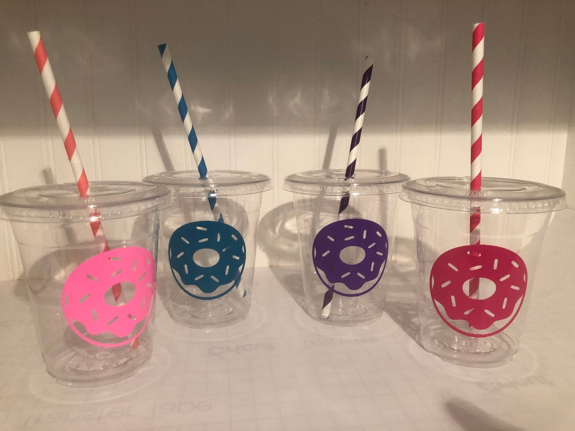 Donut Party Cups 12oz Disposable Cups With Lid and Straw - Etsy