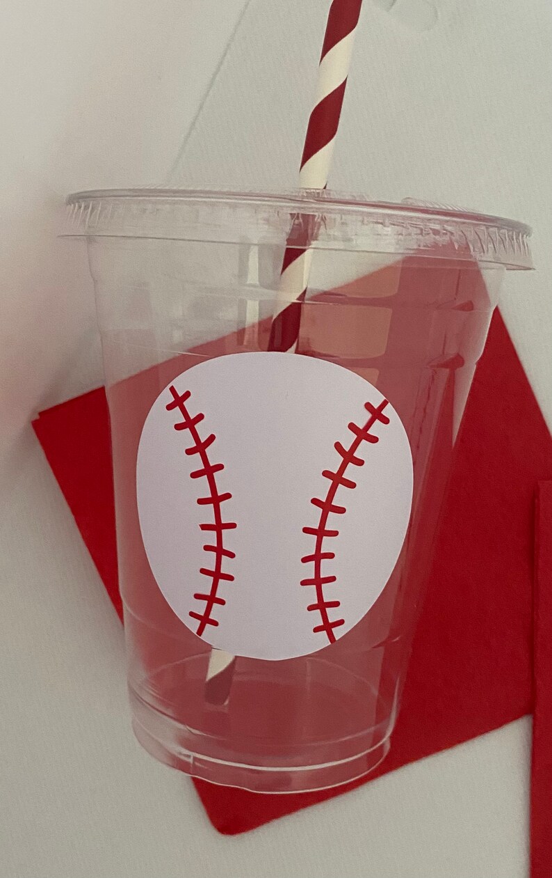 Baseball Party Cups 16oz Clear Plastic Cups With Lids and - Etsy