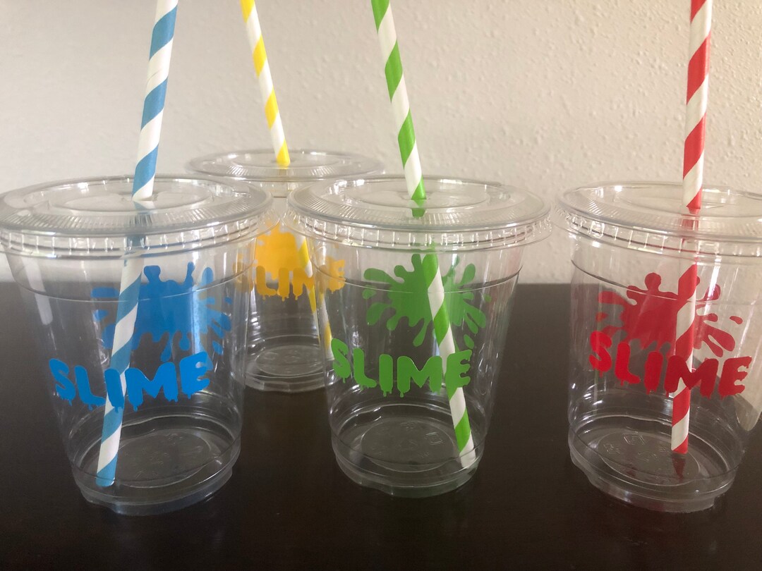 Slime Party Cups 12oz Disposable Cups With Lid and Straw Birthday Decor ...