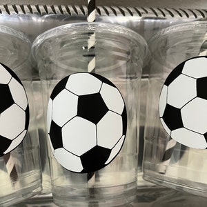 Soccer Ball Disposable Plastic Cups With Lids and Straws Party Favors ...