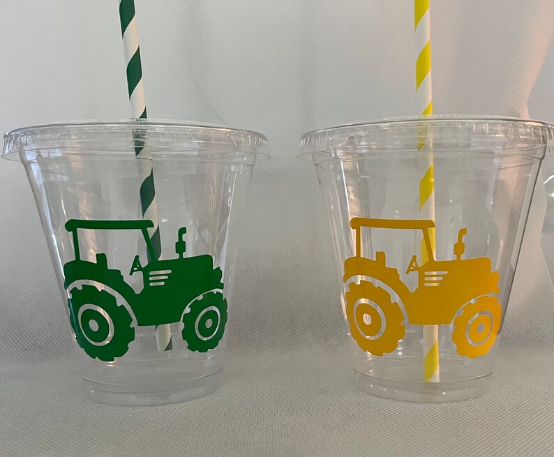 Tractor 12oz Disposable Plastic Party Cups With Lids and - Etsy