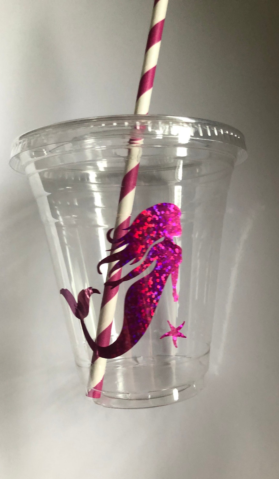 16 Mermaid Party Cups Pink Sparkle Mermaid 12oz Disposable Cup With Lid ...