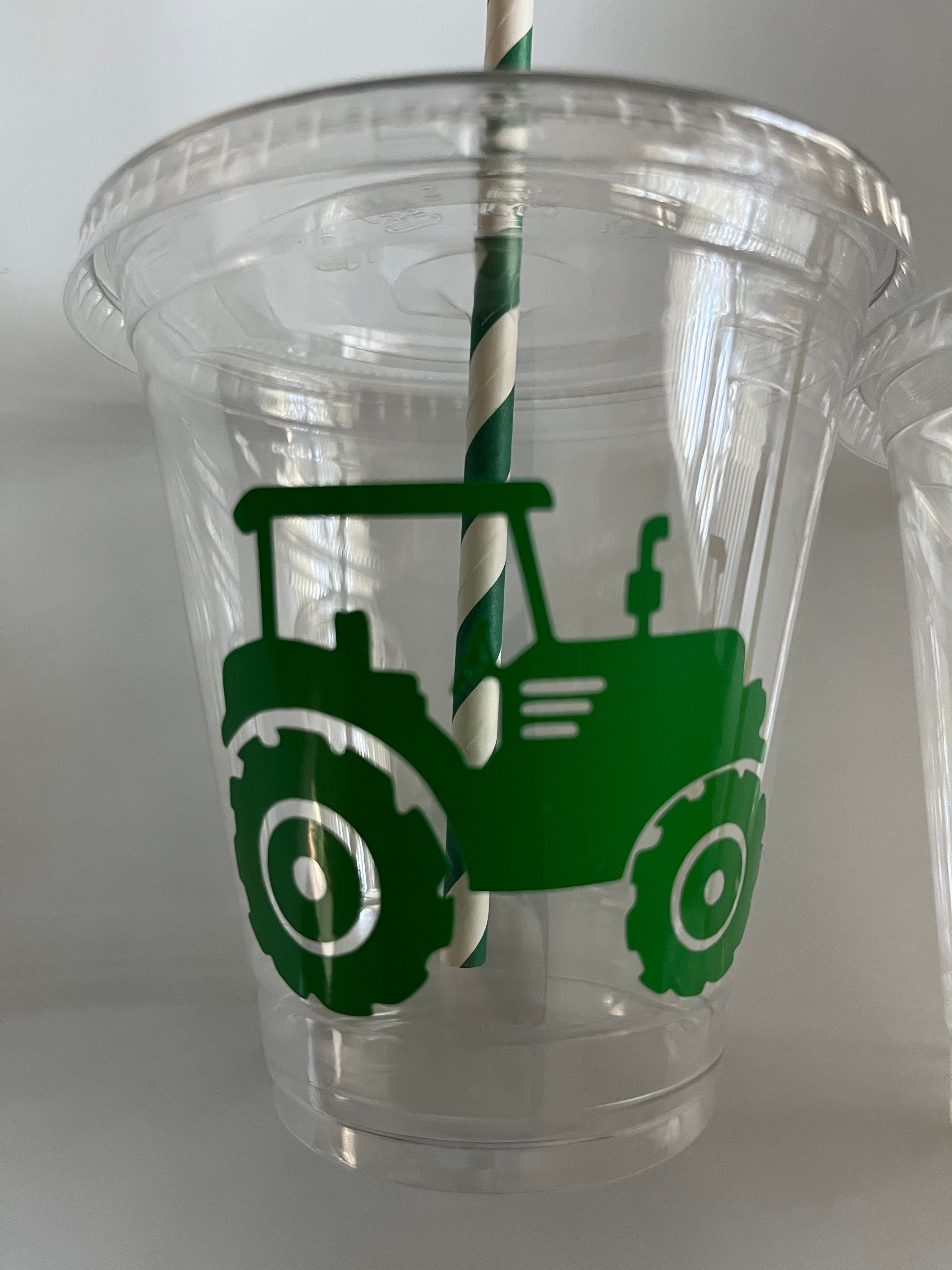 Tractor 12oz Disposable Plastic Party Cups With Lids and - Etsy