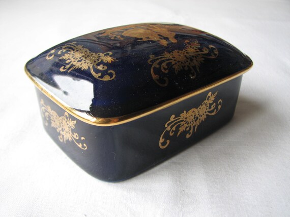 Vintage Limoges France Blue Porcelain Trinket Pot Box… - Gem