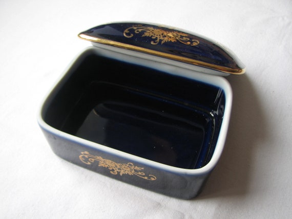 Vintage Limoges France Blue Porcelain Trinket Pot Box… - Gem