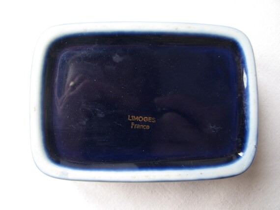 Vintage Limoges France Blue Porcelain Trinket Pot Box… - Gem