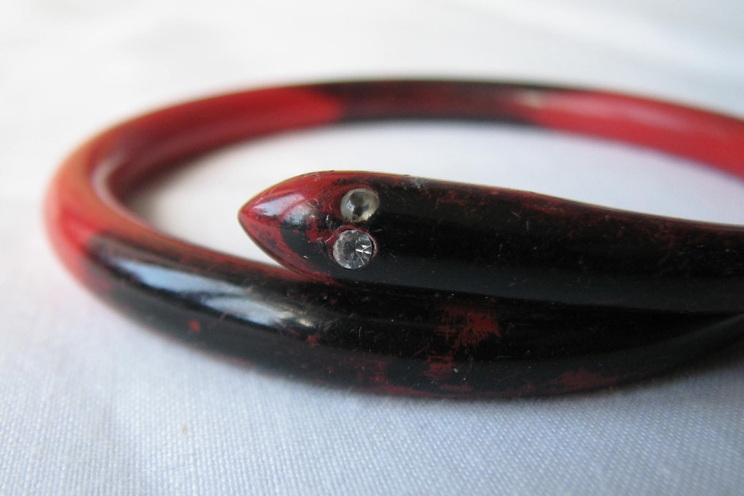 Vintage Deco Red Celluloid Slave Snake Bangle Diamante Eyes - Etsy