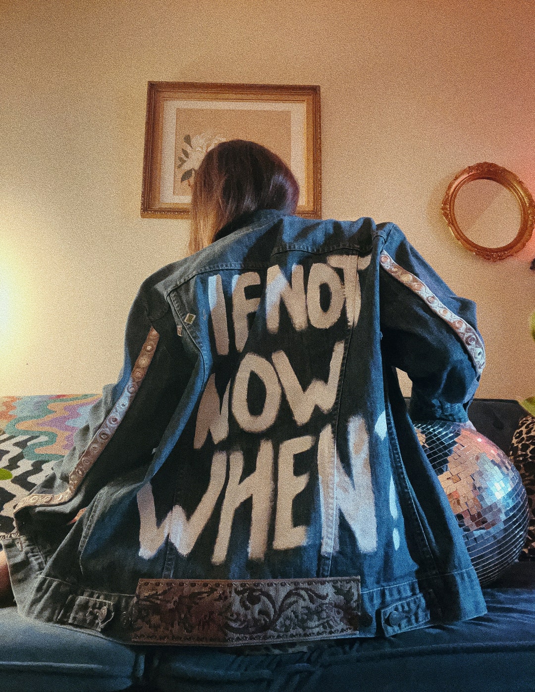 If Not Now When? Up-cycled Hand Painted Vintage Denim Jacket Unisex ...