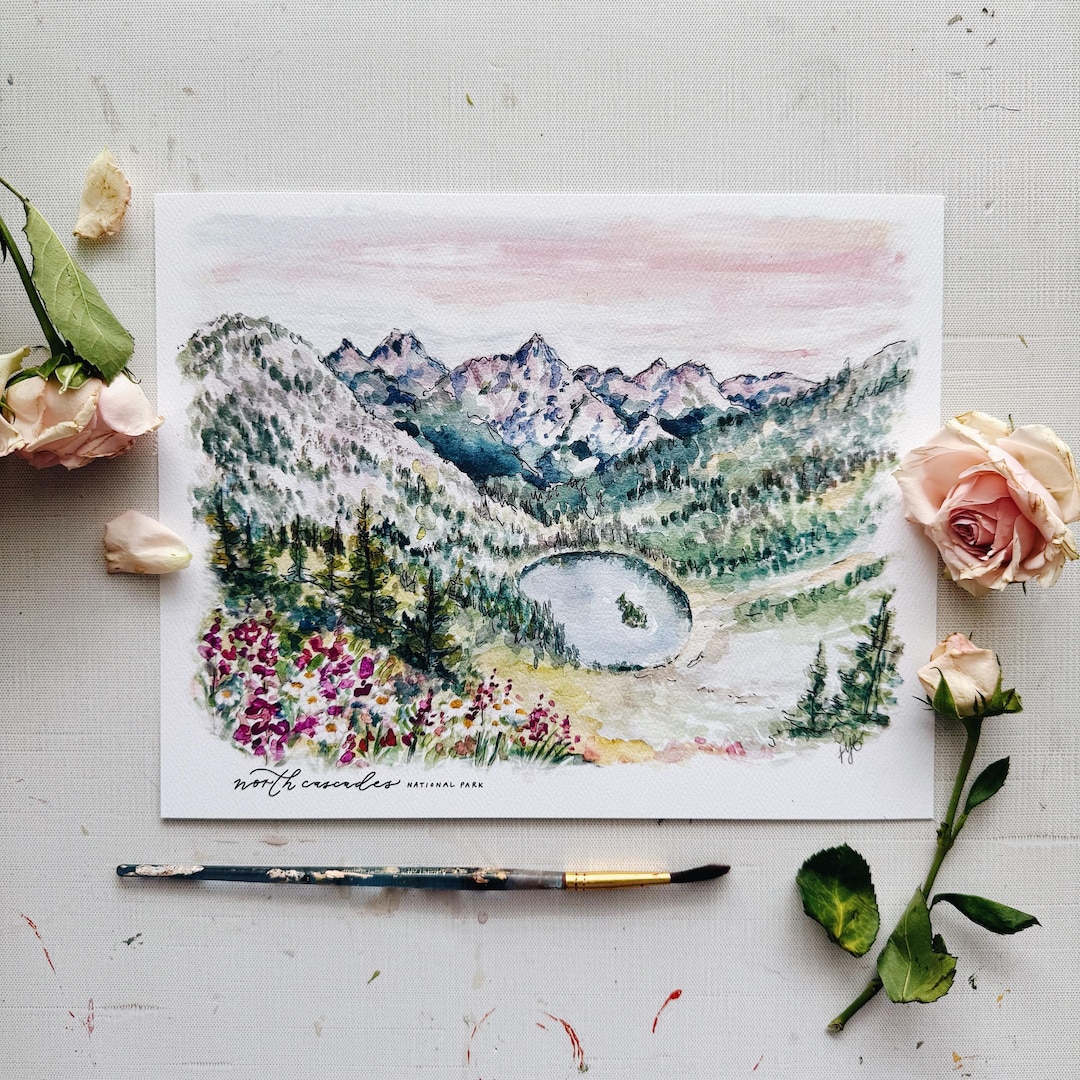North Cascades National Park, Watercolor Art Print: Washington PNW ...