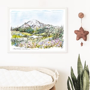 Mt. Rainier Washington US National Park Print - Seattle PNW Watercolor ...