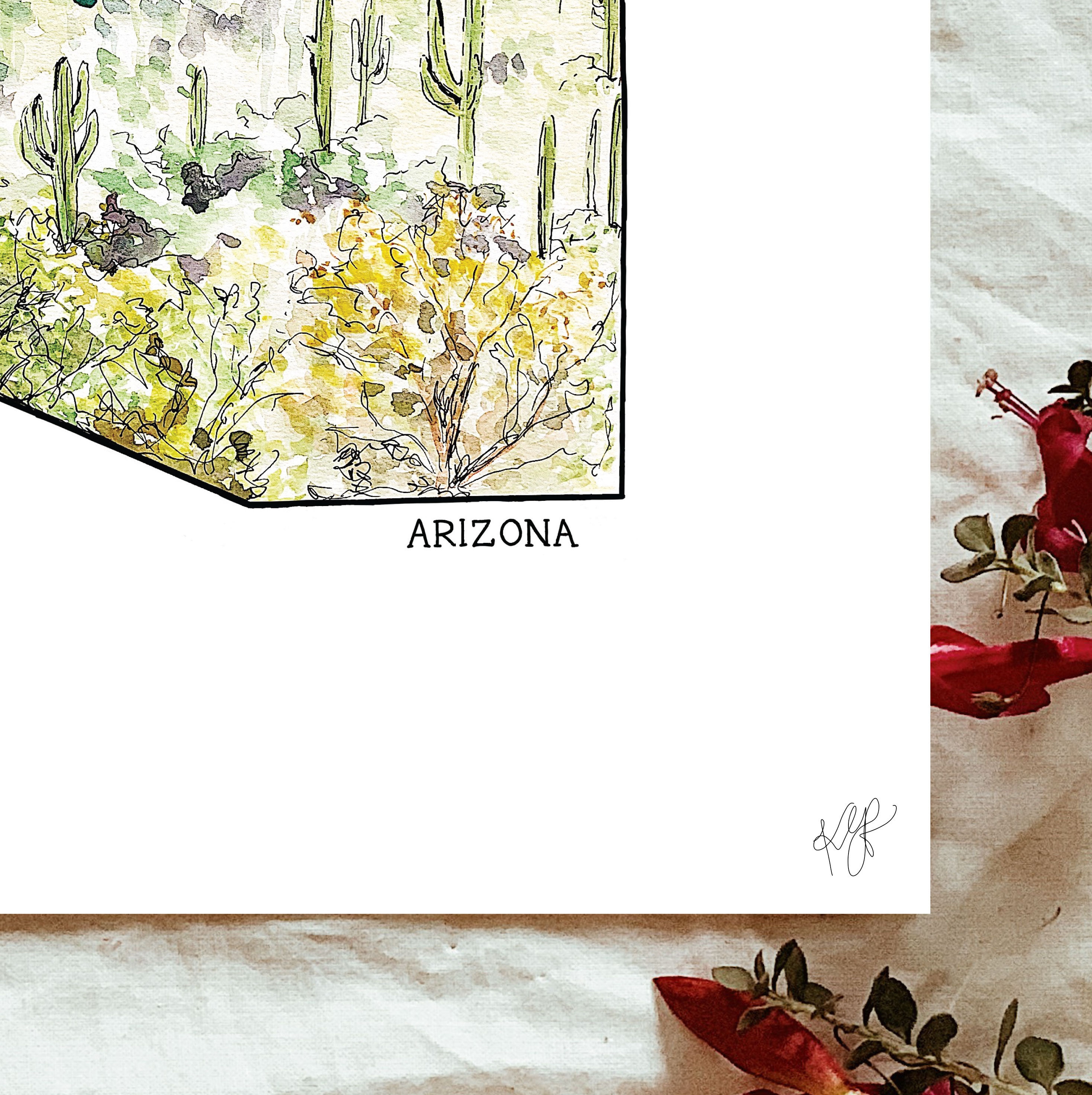 Desert Arizona State Outline Watercolor Wall Art Print - Etsy