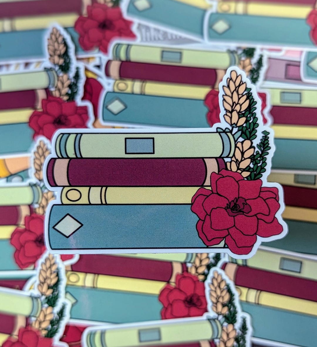 Flower Book Stack Sticker - Etsy