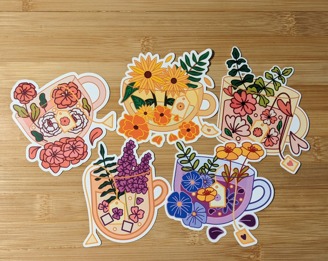 Flower Tea Sticker Pack - Etsy