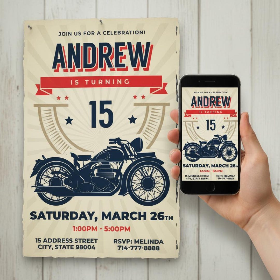 Motorcycle Birthday Invitation, Editable Bike Party Invite, Motorcycle ...