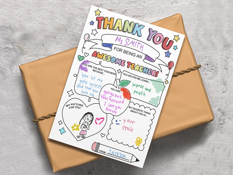 Teacher Appreciation Card: Editable Printable Thank You Gift (PDF & PNG ...