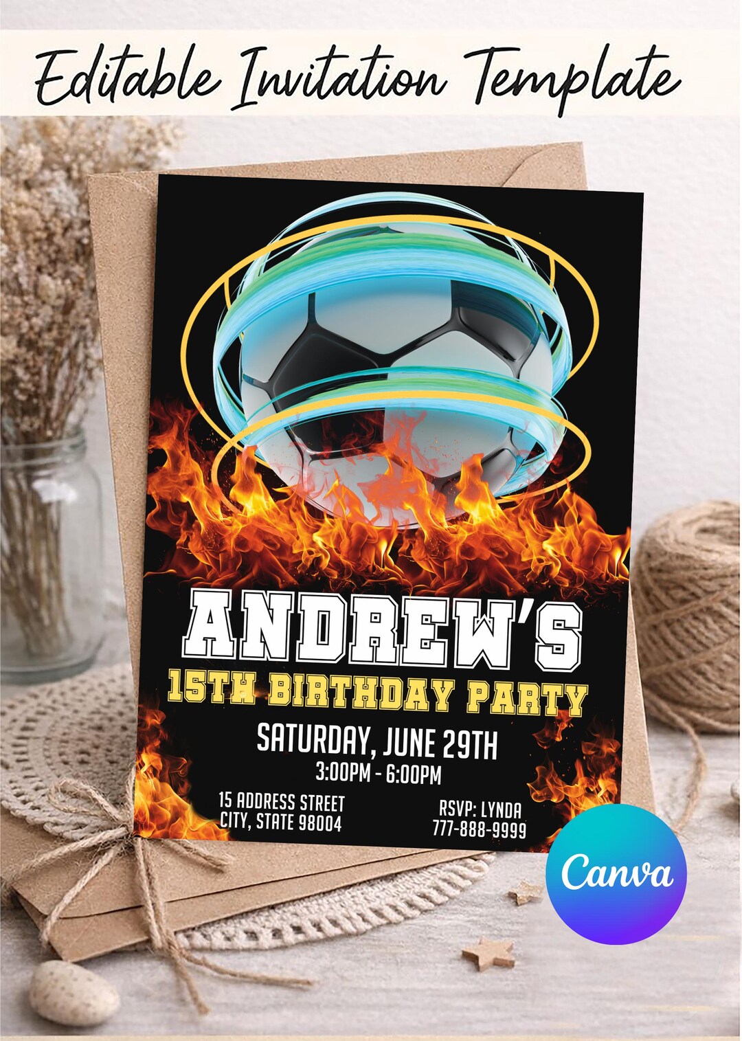 Soccer Birthday Invitation: Editable Kickoff Party Invite (canva ...