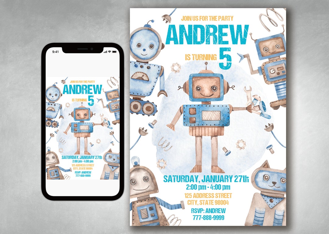 EDITABLE Robots Birthday Invitation, Robots, Robot Party Invitation ...