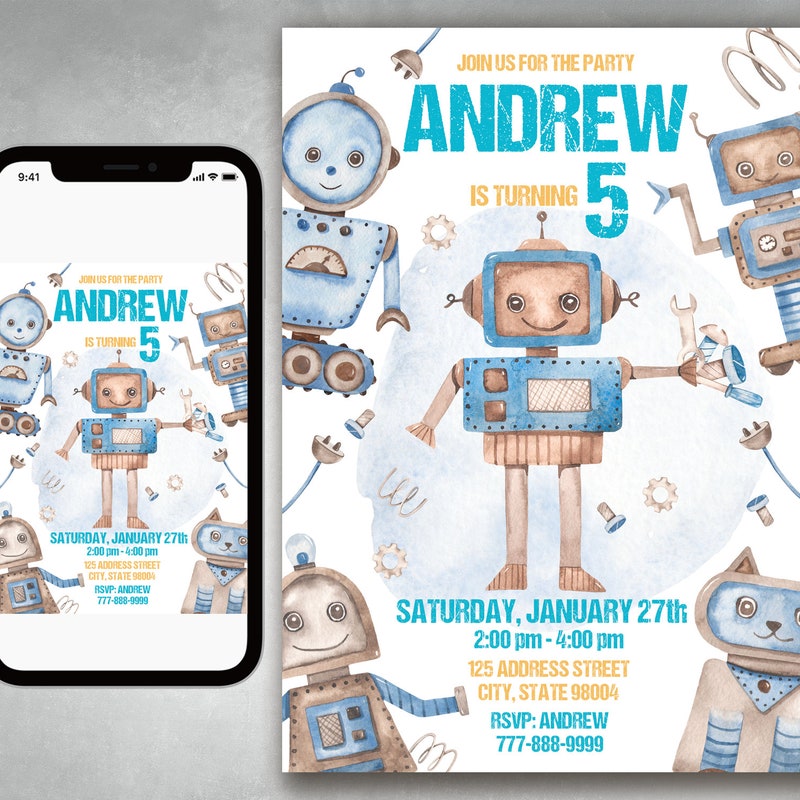 Robot Invitations - Etsy