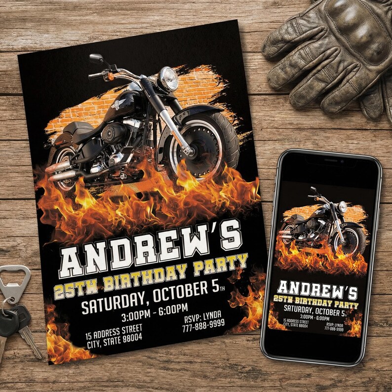 Motorcycle Birthday Invitation | Printable Biker Party Invite ...
