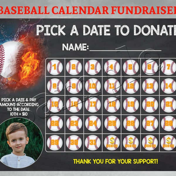 Baseball Fundraiser Calendar - Etsy