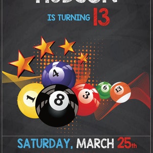 Billiard Invitation, Billiard Birthday Invitations, Billiard Birthday ...