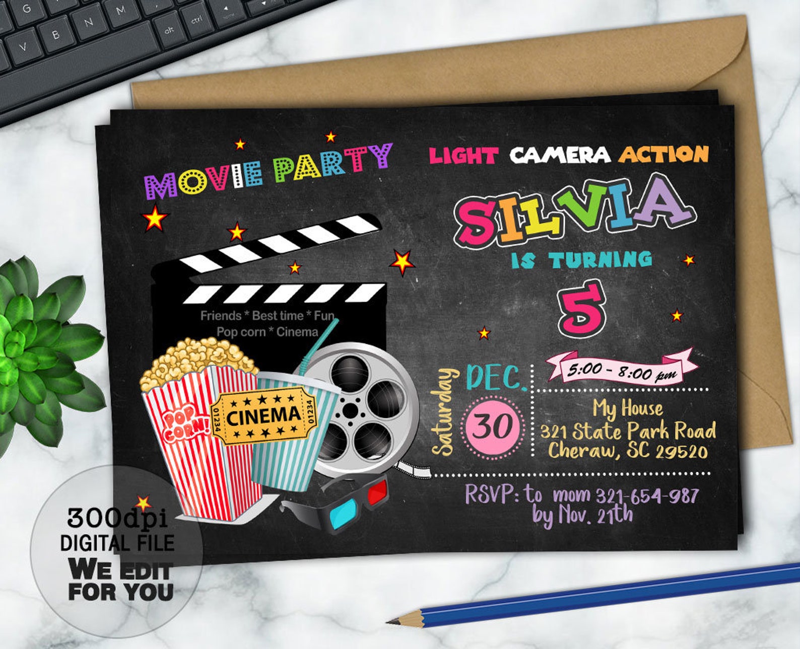 Movie Invitation Movie Night Invitation Movie Party - Etsy