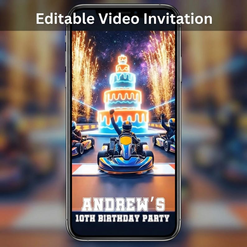 Go Kart Racing Video Birthday Invitation | Editable Race Party Invite ...