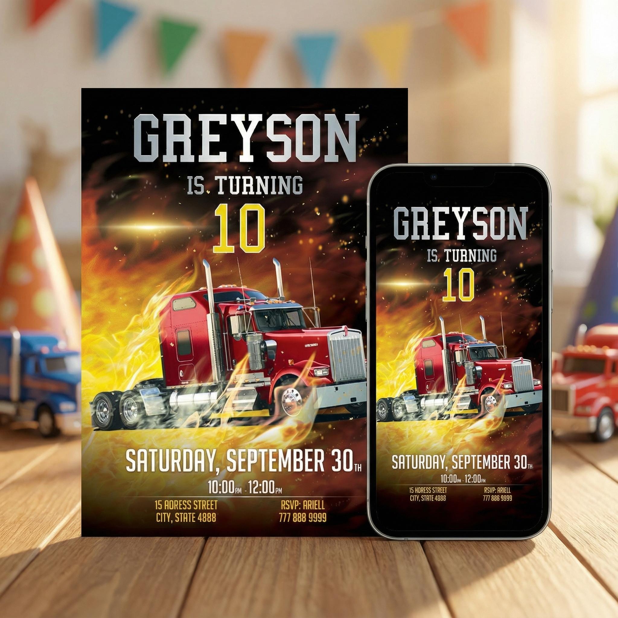 Semi Truck Birthday Invitation: Editable Big Rig Party (digital ...