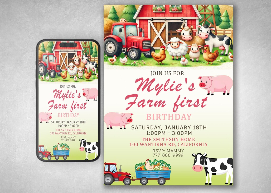 Barnyard Animals Birthday Invitation: Farm Party Invite Template ...
