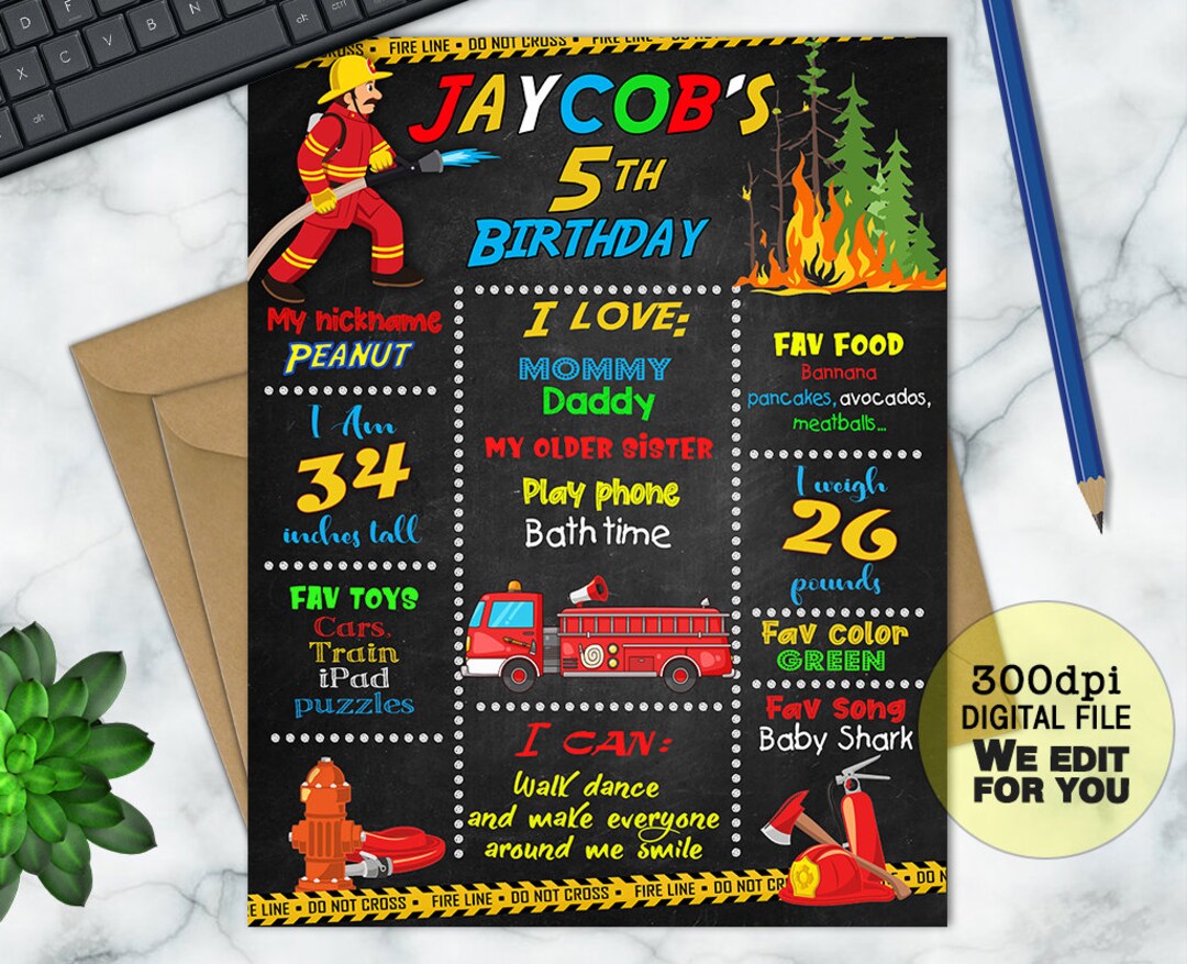 Fire Truck Poster, Printable File, Fire Truck, Chalkboard Stats, Baby ...